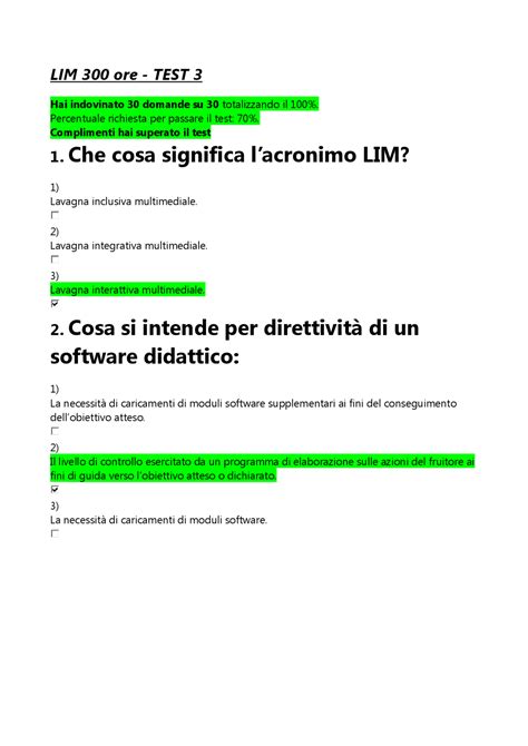 Lim 300 Ore Test 3 Prove Desame Di Elementi Di Informatica Docsity