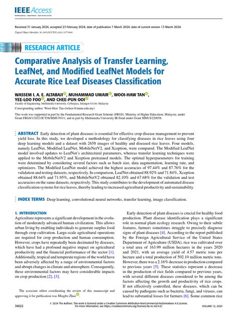 Comparative Analysis Of Transfer Learning Leafnet And Modified Leafnet Models For Accurate Rice