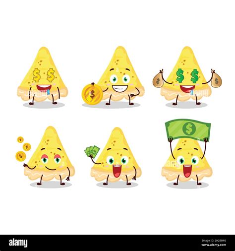 Slice Of Cheese Tart Cartoon Character With Cute Emoticon Bring Money