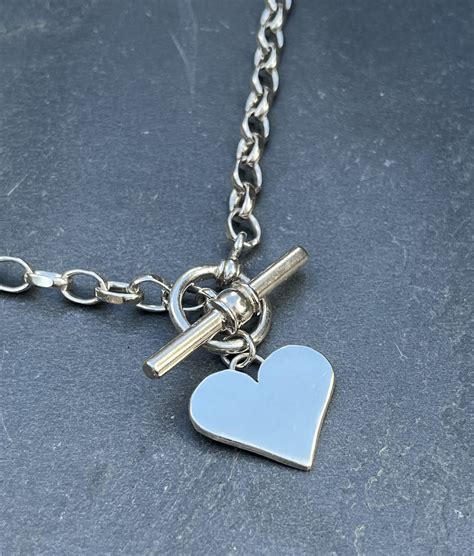 Silver Heart Fob Necklace Silver Fob Necklace Silver Heart Necklace Silver Toggle Necklace