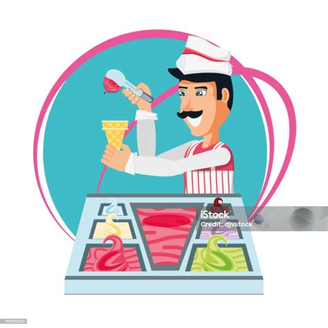 맛 디스펜서 캐릭터와 아이스크림 세일즈 맨 거래자에 대한 스톡 벡터 아트 및 기타 이미지 거래자 귀여운 남성 Istock
