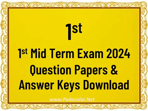 St Standard First Mid Term Exam Question Papers Answer Keys Time Table Download