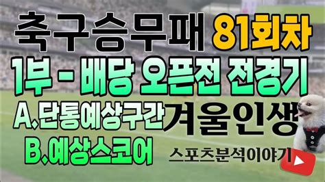 [겨울인생] 축구승무패 81회차 1부 배당 오픈전 전경기 A 단통예상구간 B 예상스코어 Youtube