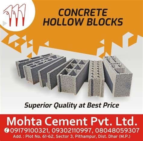 High Quality Concrete Hollow Blocks At 42 00 Inr At Best Price In Indore Mohta Cement Pvt Ltd