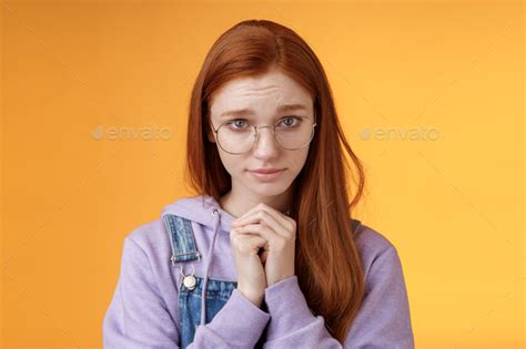 Silly Guilty Young Shy Redhead Girlfriend Asking Forgiveness