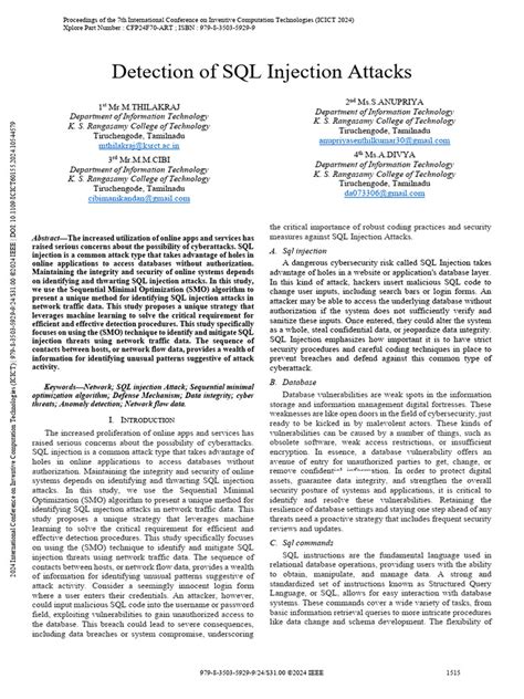 Detection Of Sql Injection Attacks Pdf Computer Security Security