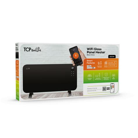 Tcp Smart Wifi Glass Panel Heater 2kw Black Fixed Or Portable Aldea Group