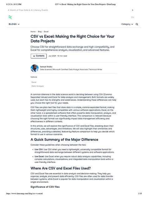 Csv Vs Excel Making The Right Choice For Your Data Projects Datacamp