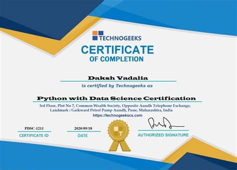Daksh Vadalia On Linkedin Completed Python With Data Science Caurse At Technogeeks Pune