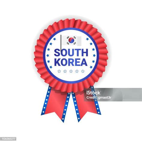 한국 게임 메달 배지 한국 깃발으로 장식 된 흰색 배경에 고립 0명에 대한 스톡 벡터 아트 및 기타 이미지 0명