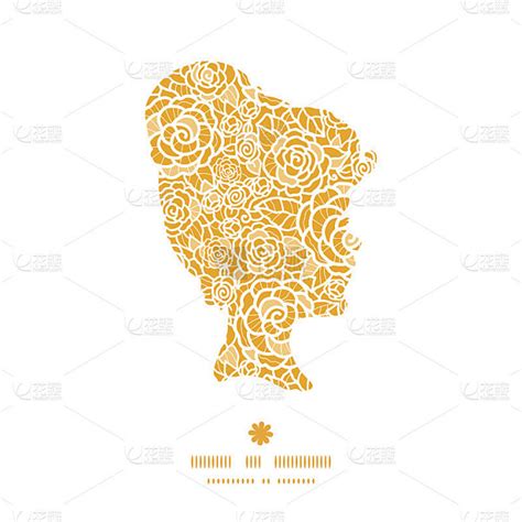 向量金色蕾丝玫瑰女孩肖像剪影图案框架