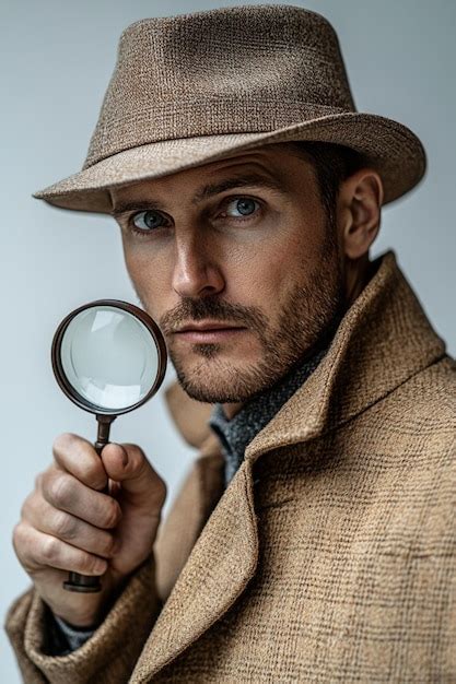 Portrait Of A Mysterious Detective With A Magnifying Glass Dressed In A