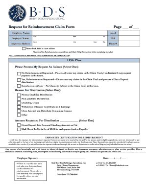 Fillable Online Request For Reimbursement Claim Form Page Of Fax Email