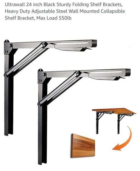 Ultrawall 24 Inch Black Sturdy Folding Shelf Brackets Heavy Duty
