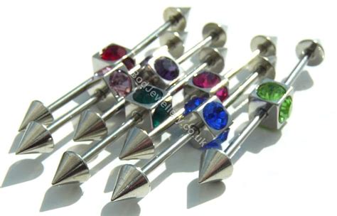 Cube With Gems Steel Industrial Scaffold Barbell 6 Colours 38mm