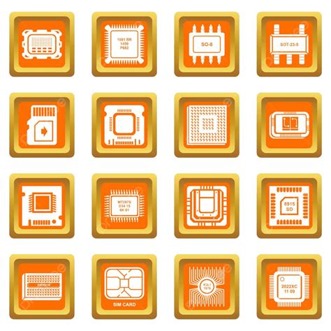 Chips Isolated Vector Art Png Computer Chips Icons Set Vector Orange
