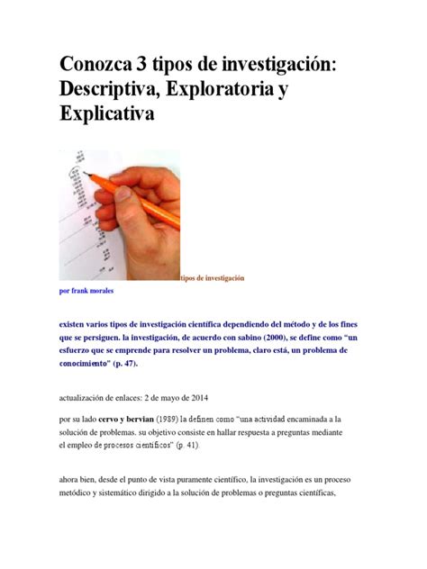Conozca 3 Tipos De Investigación Descriptiva Exploratoria Y