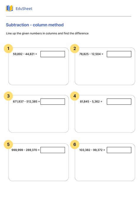 Subtraction Column Method Worksheets Free Download At Orchids