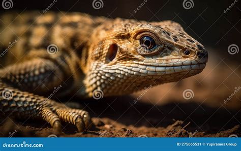 Yellow Lizard Crawls On Branch In Forest Generated By Ai Stock Image