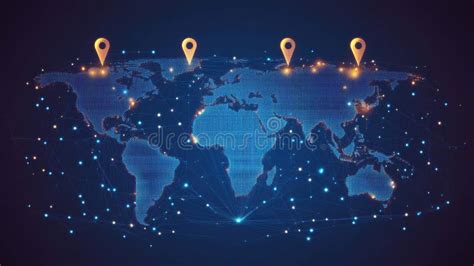 Stylized World Map With Location Pins And Connecting Lines Representing Global Connectivity And