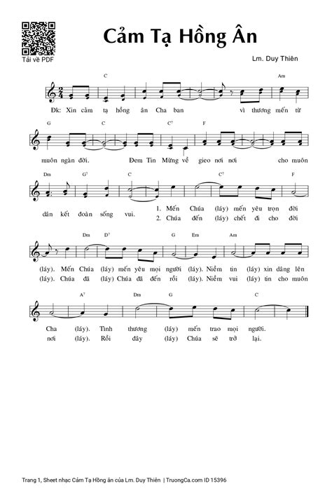 Sheet Xin Cảm Tạ Hồng ân Cha Ban Vì Thương Mến Từ Muôn Ngàn đời Pdf Download Sheet