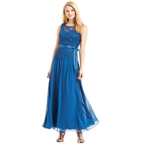 Alex Evenings Sleeveless Lacebodice Belted Gown In Blue Peacock Lyst