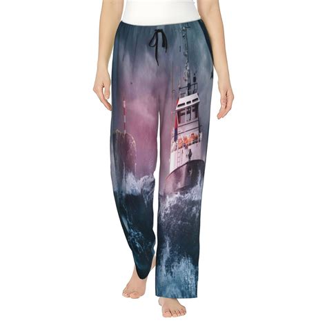 Balery Boat Lighthouse Storm Waves Print Women S Pajama Pants Ultra