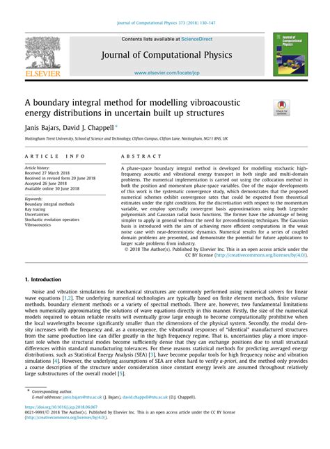 Pdf A Boundary Integral Method For Modelling Vibroacoustic Energy Distributions In Uncertain