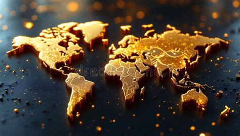Golden World Map A Global Perspective Stock Illustration
