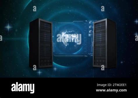 Digital Animation Of Two CPUs Splits To Show Information And Data Around The World While