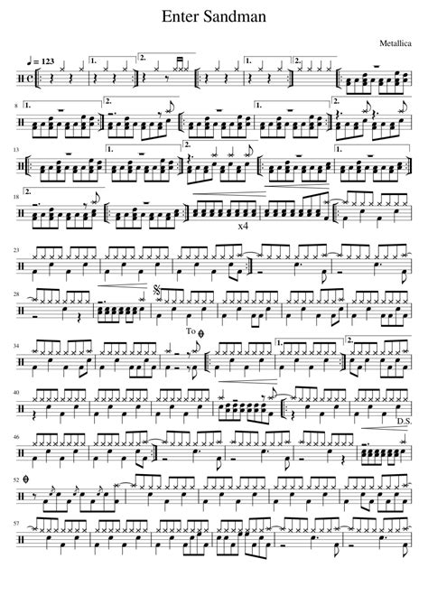 Enter Sandman Metallica Sheet Music For Drum Group Solo