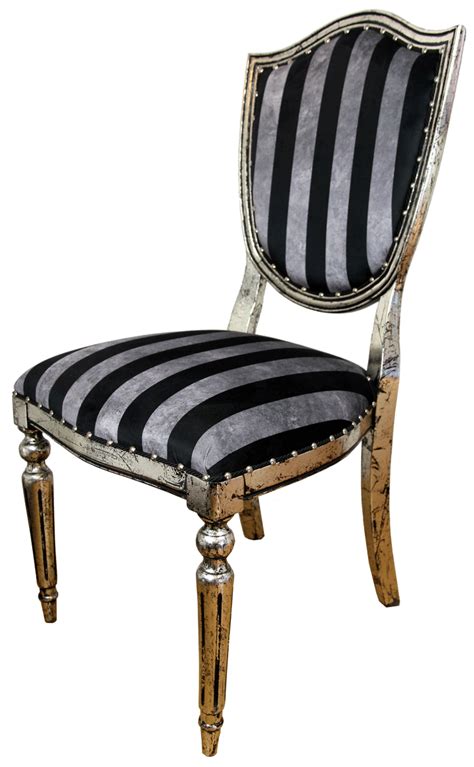 Casa Padrino Art Deco Luxus Esszimmer Stuhl Schwarz Silber Streifen