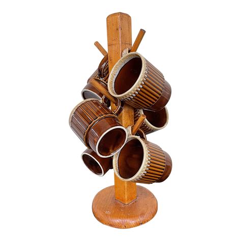 1970s Stacking Ceramic Cups And Wood Stand Set Of 7 Chairish