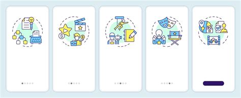 Movie Pre Production Onboarding Mobile App Screen Walkthrough 5 Steps Editable Graphic