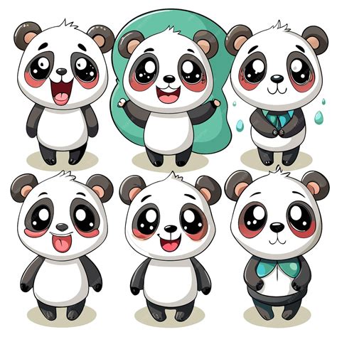 Cute Cartoon Pandas Displaying Various Emotions And Outfits Premium Ai Generated Vector