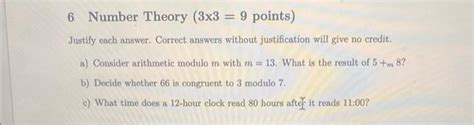 Solved 6 Number Theory 3×39 Points Justify Each Answer