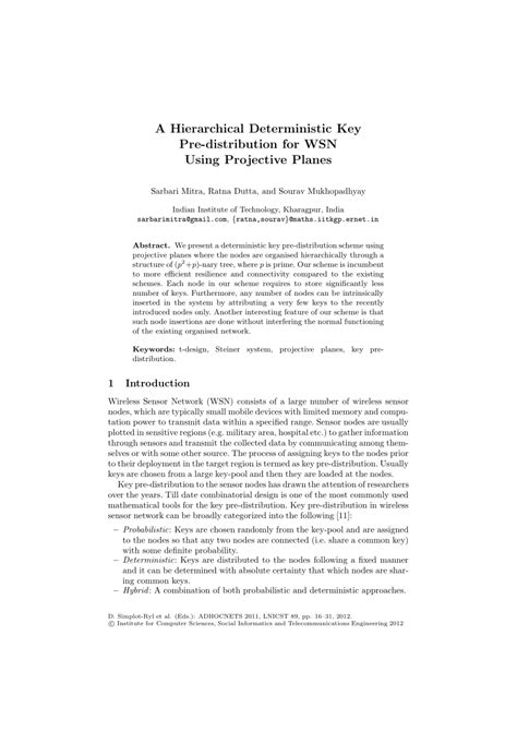 Pdf A Hierarchical Deterministic Key Pre Distribution For Wsn Using