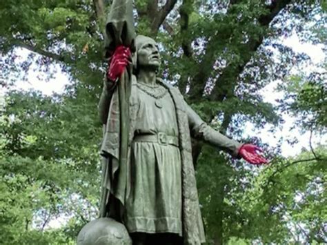 Statue Of Christopher Columbus Vandalized In New Yorks Central Park