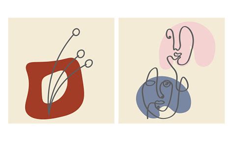 얼굴 잎 및 추상적 인 모양 컬러 백그루드에 현대 벡터 일러스트레이션 라인 미니멀 한 우아한 개념 소셜 미디어 카드 엽서에