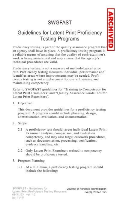 Swgfast Guidelines For Latent Print Proficiency Testing Programs