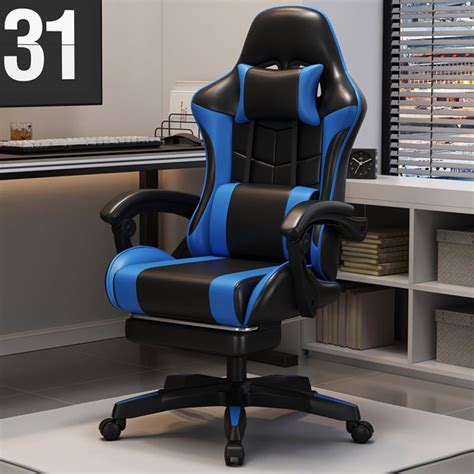 Игровое компьютерное кресло Игровое кресло, Черный синий + подставка ...