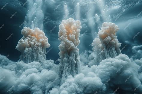 An Underwater Scene With Hydrothermal Vents Releasing Minerals And