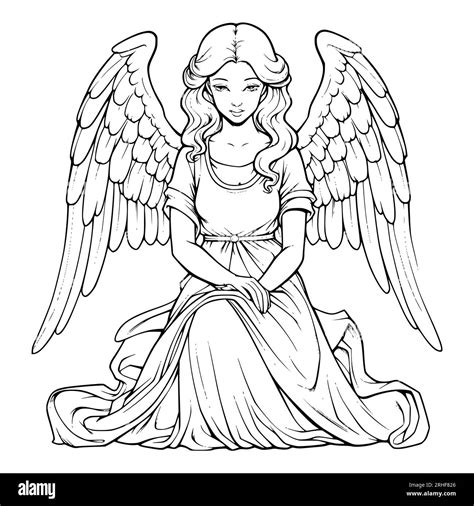 Angel Girl Coloring Pages Stock Vector Images Alamy