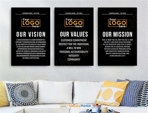 Our Values Our Vision Our Mission Wall Art Personalized Business