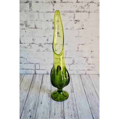 Green Viking Swung Art Glass Epic Vase 19 Tall Mid Etsy Glass