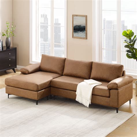 100 Reversible Faux Leather Sectional Sofa With Chaise Vanomi