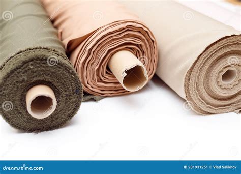 Rolls Of Pastel Color Fabric Isolated On White Stock Image Image Of