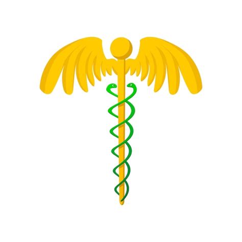 흰색 바탕에 Caduceus 의료 기호 만화 아이콘 프리미엄 벡터