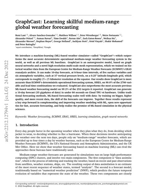 Graphcast Learning Skillful Medium Range Global Weather Forcasting