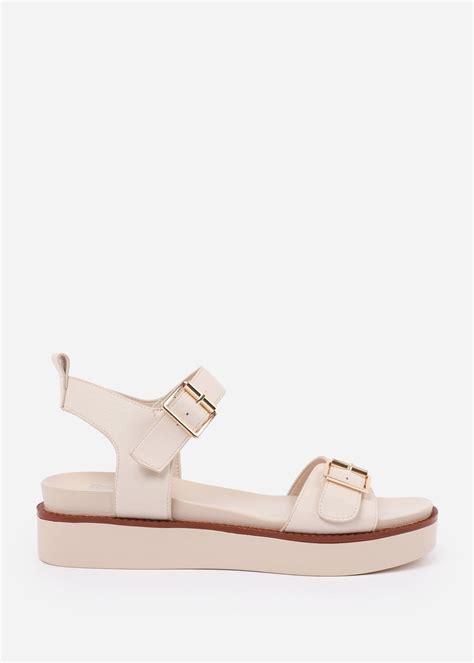 Wheres That From Cream Pu Isabel Double Buckle Strap Platform Sandals Matalan